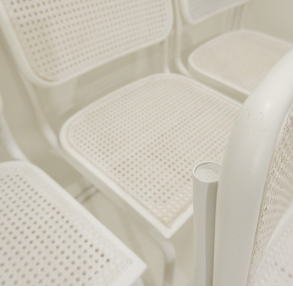 Set of 6 Mid Century Modern White Cane Dining Chairs - Living in Style ...