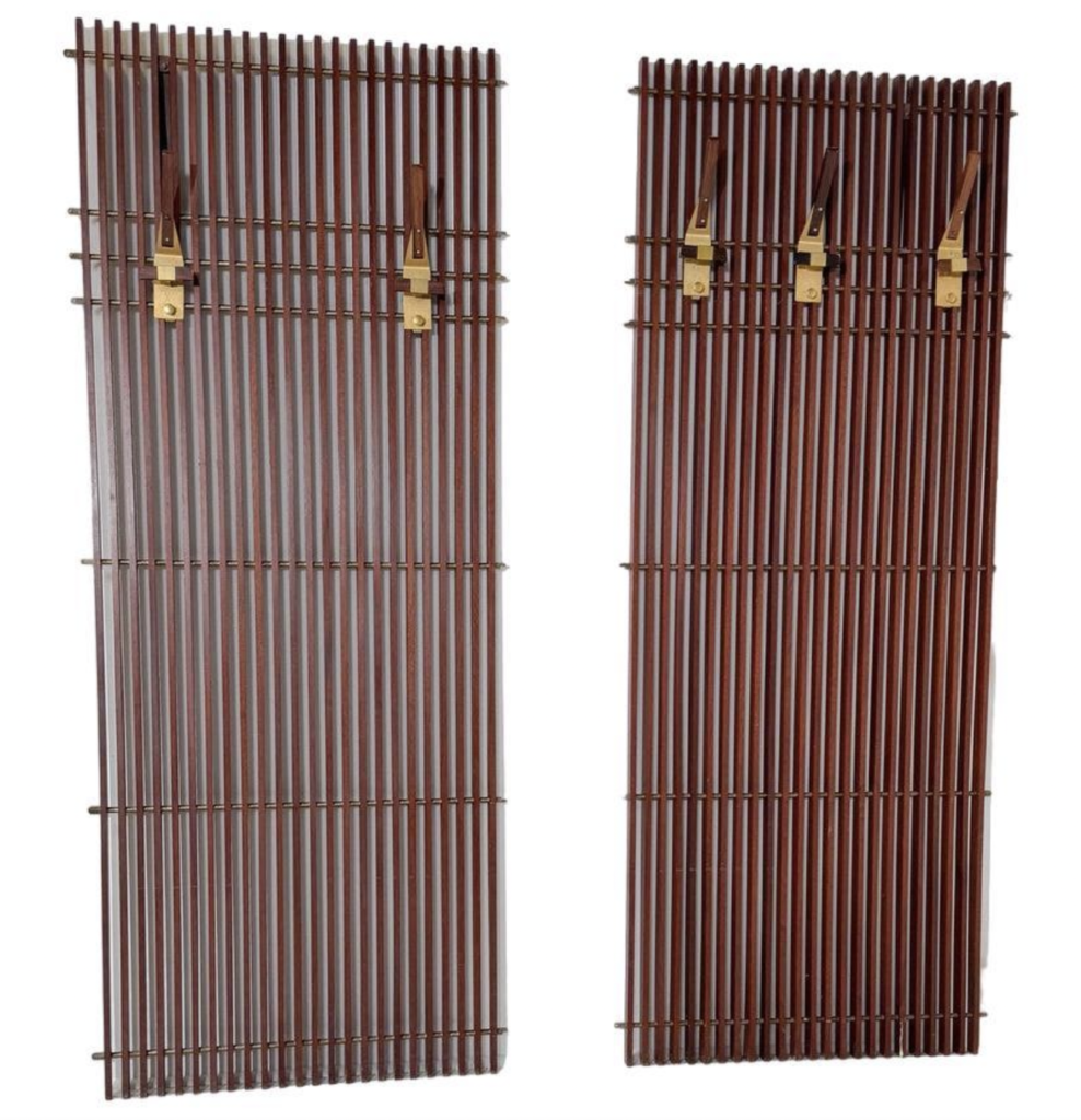 Mid-Century Modulable Slatted Wood and Brass Coat Rack, Italy 1950s ...