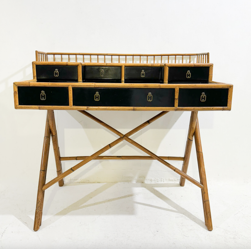 Mid-Century Desk Bamboo and Black Lacquer by E. Murio, 1960s - Living ...