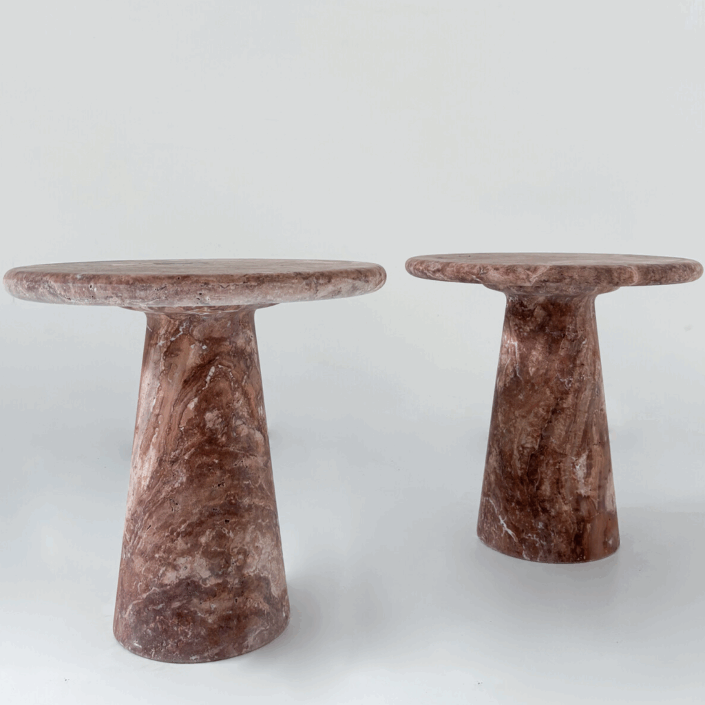 Contemporary Pair of Pink Travertine Side Tables - Living in Style Gallery